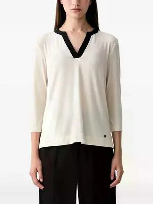 Joseph Ribkoff Contrast-trim Three-quarter-sleeve Top - Neutrals