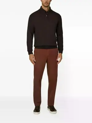 Boggi Milano Quarter-zip Jumper In Extrafine Merino Wool - Brown