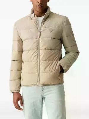Guess Quilted Logo-patch Jacket - Neutrals