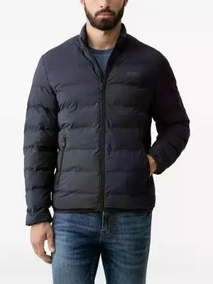 Guess Padded Logo-print Jacket - Blue