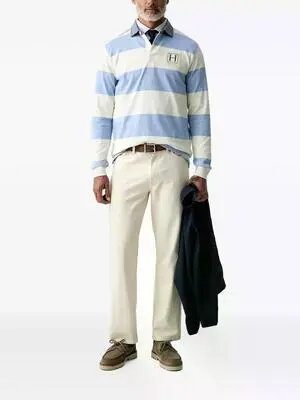 HACKETT LONDON Striped Long-sleeve Polo Shirt - Neutrals