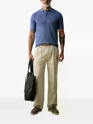 HACKETT LONDON Ribbed-knit Short-sleeve Polo Shirt - Blue