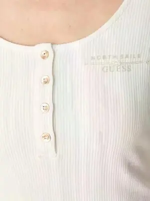 Guess Ribbed Knit Scoop Neck Henley Long Sleeve Top