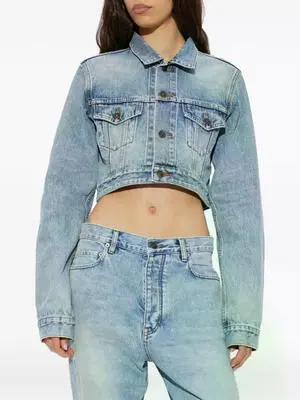 Balenciaga Cropped Distressed Denim Jacket