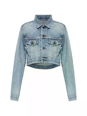 Balenciaga Cropped Distressed Denim Jacket - Blue
