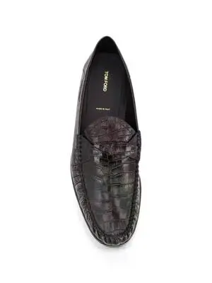 TOM FORD Crocodile-effect Penny Loafers