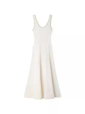 Sandro Sleeveless Scoop Neck Embellished Knitted Dress - White