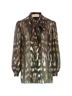 Valentino Garavani Pussy-bow Metallic-effect Shirt - Brown