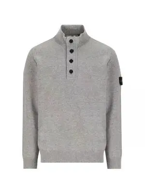 Stone Island Button-up High-neck Sweater - Grey