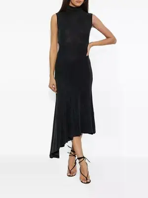 Off-White Asymmetrical Ribbed Turtleneck Midi Dress