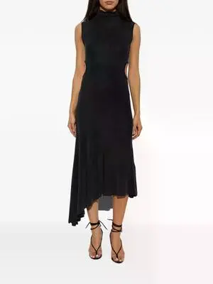 Off-White Asymmetrical Ribbed Turtleneck Midi Dress