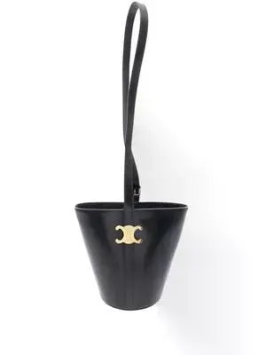 Celine 2022-2026 Leather Triomphe Bucket Bag - Black