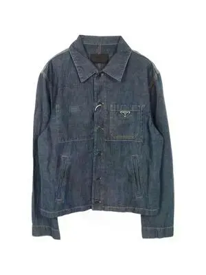 Prada Chambray Triangle Logo Denim Jacket