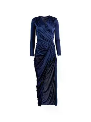 Atlein Ruched Long-sleeve Maxi Dress - Blue