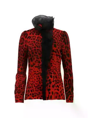 Dolce & Gabbana Leopard Print Ruffled Blouse - Red