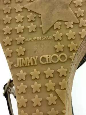 JIMMY CHOO Leather Geometric Print T-strap Wedge Sandals