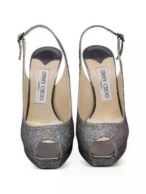 JIMMY CHOO Glitter Peep-toe Slingback Pumps - Grey