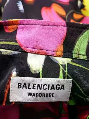 Balenciaga Floral Print Tie Neck Long Sleeve Blouse