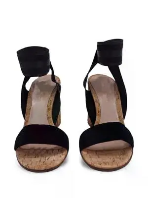 GIANVITO ROSSI Calf Suede Band Strap Block Heel Sandals