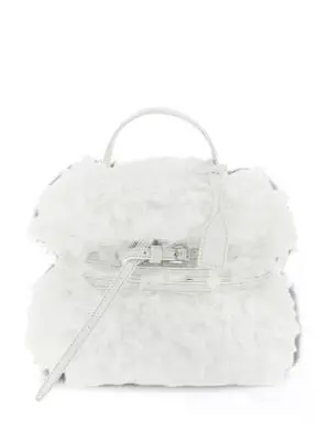 Moschino Small Tie Me Shearling Tote Bag - White