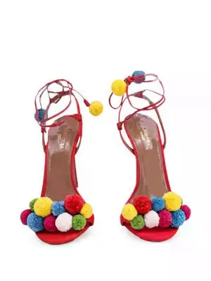 AQUAZZURA Pom Pom Embellished Lace-up Sandals
