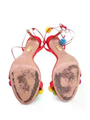 AQUAZZURA Pom Pom Embellished Lace-up Sandals