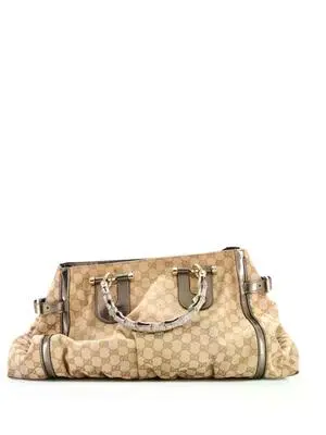 Gucci Gucci Pop Bamboo Tote GG Canvas Large Satchel Brown