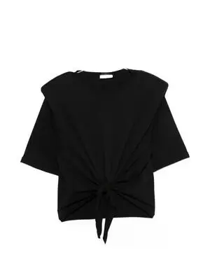 JIJIL Padded-shoulder Tie-fastening T-shirt - Neutrals