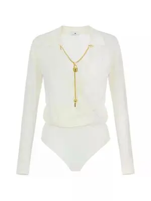 Elisabetta Franchi Chain-adorned Wrap Bodysuit - White