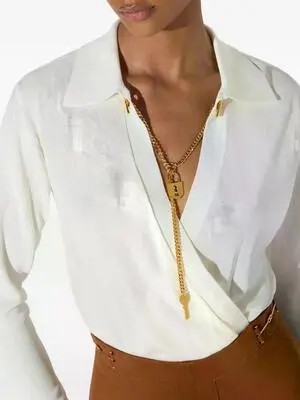 Elisabetta Franchi Chain-adorned Wrap Bodysuit - White