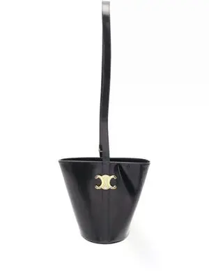 Celine 2021-2025 Leather Triomphe Bucket Bag - Black