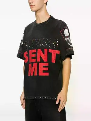 SATOSHI NAKAMOTO Stud-embellished Skull-print T-shirt