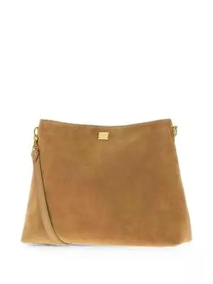 Dolce & Gabbana Suede Shoulder Bag With Logo Plaque - Neutrals