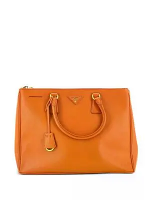Prada Lux Saffiano Leather Double Zip Tote Bag - Orange