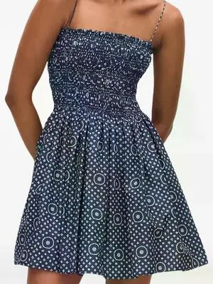Matteau Shirred Bodice Geometric-print Mini Dress - Blue