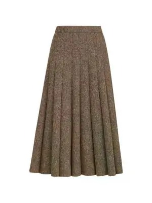 Brunello Cucinelli Virgin Wool Donegal Pleated Skirt - Brown