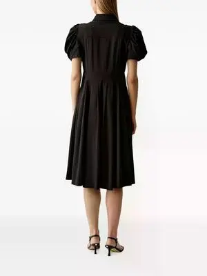 Dkny Puff-sleeve Pleated Midi Dress - Black
