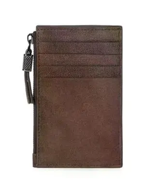 Brunello Cucinelli Suede Card Case With Shiny Zipper Pull