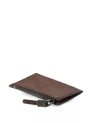 Brunello Cucinelli Suede Card Case With Shiny Zipper Pull