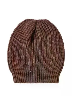 Brunello Cucinelli Cashmere And Silk Diamond-yarn Knit Beanie - Brown