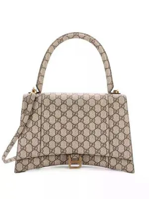 Gucci X Balenciaga The Hacker Project Hourglass Top Handle Bag Gg Coated Canvas Medium Shoulder Bag - Brown