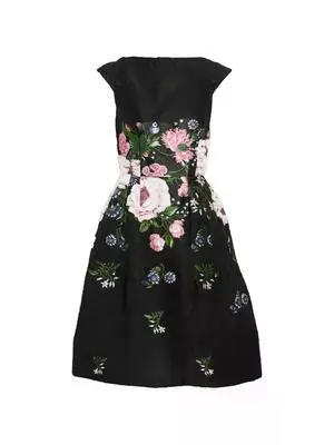 Oscar De La Renta Embroidered Fil Coupé Cloqué Midi Dress - Black