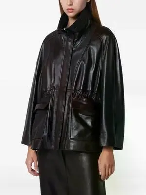 Nour Hammour Quai High-neck Leather Jacket - Brown