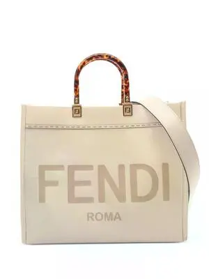 Fendi Leather Tote Bag - Neutrals