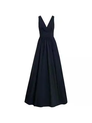 Marchesa Draped Taffeta Maxi Gown - Blue