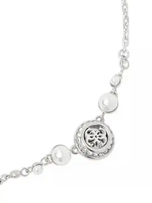 Guess Faux-pearl Logo-plaque Necklace - Silver