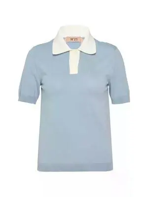 N°21 Contrast-collar Knit Polo Shirt - Blue