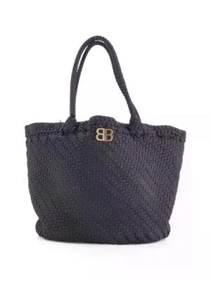 Balenciaga Shoelace Woven Fabric Large Tote Bag - Black