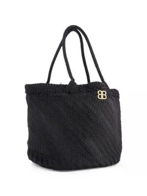 Balenciaga Shoelace Woven Fabric Large Tote Bag - Black