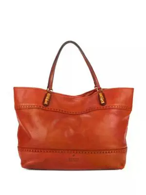 Gucci Medium Tote Bag With Bamboo Detail - Orange